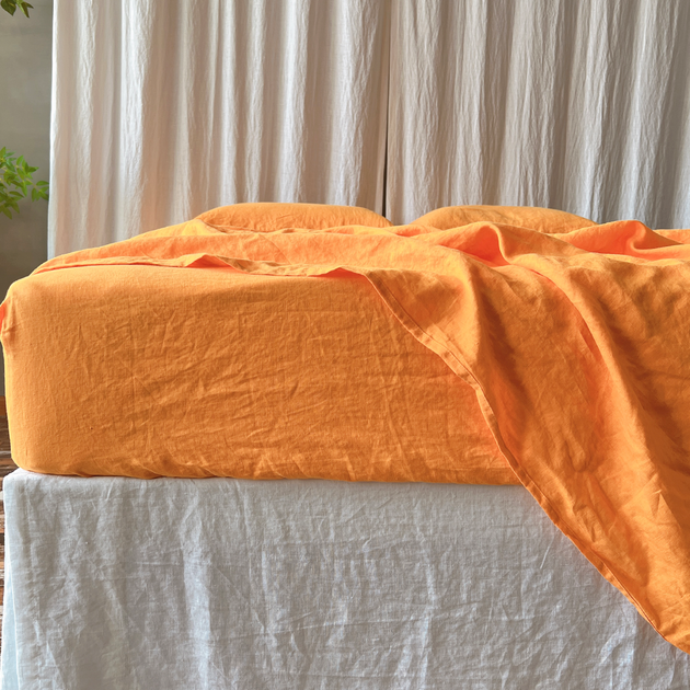 King & Queen Size Fitted Sheets | Orange Linen Fitted Bed Sheet