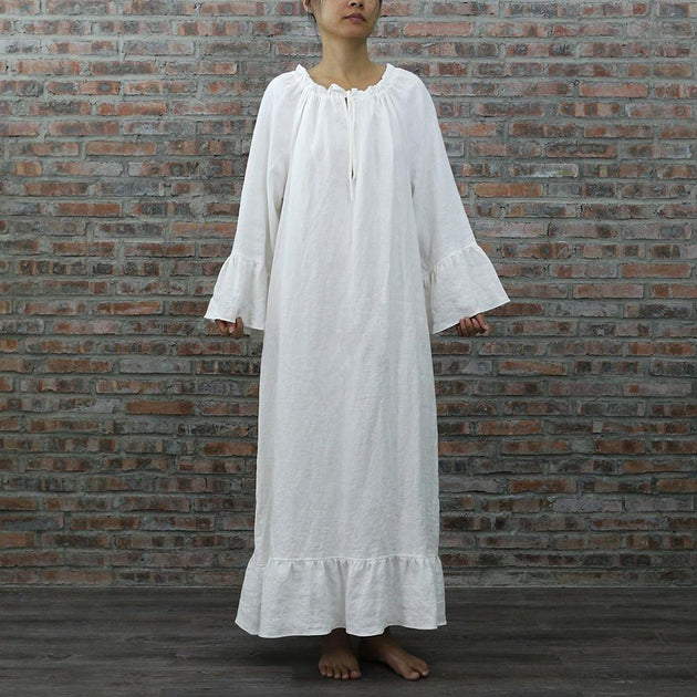 Ruffled Long Linen Nightwear – Linenshed